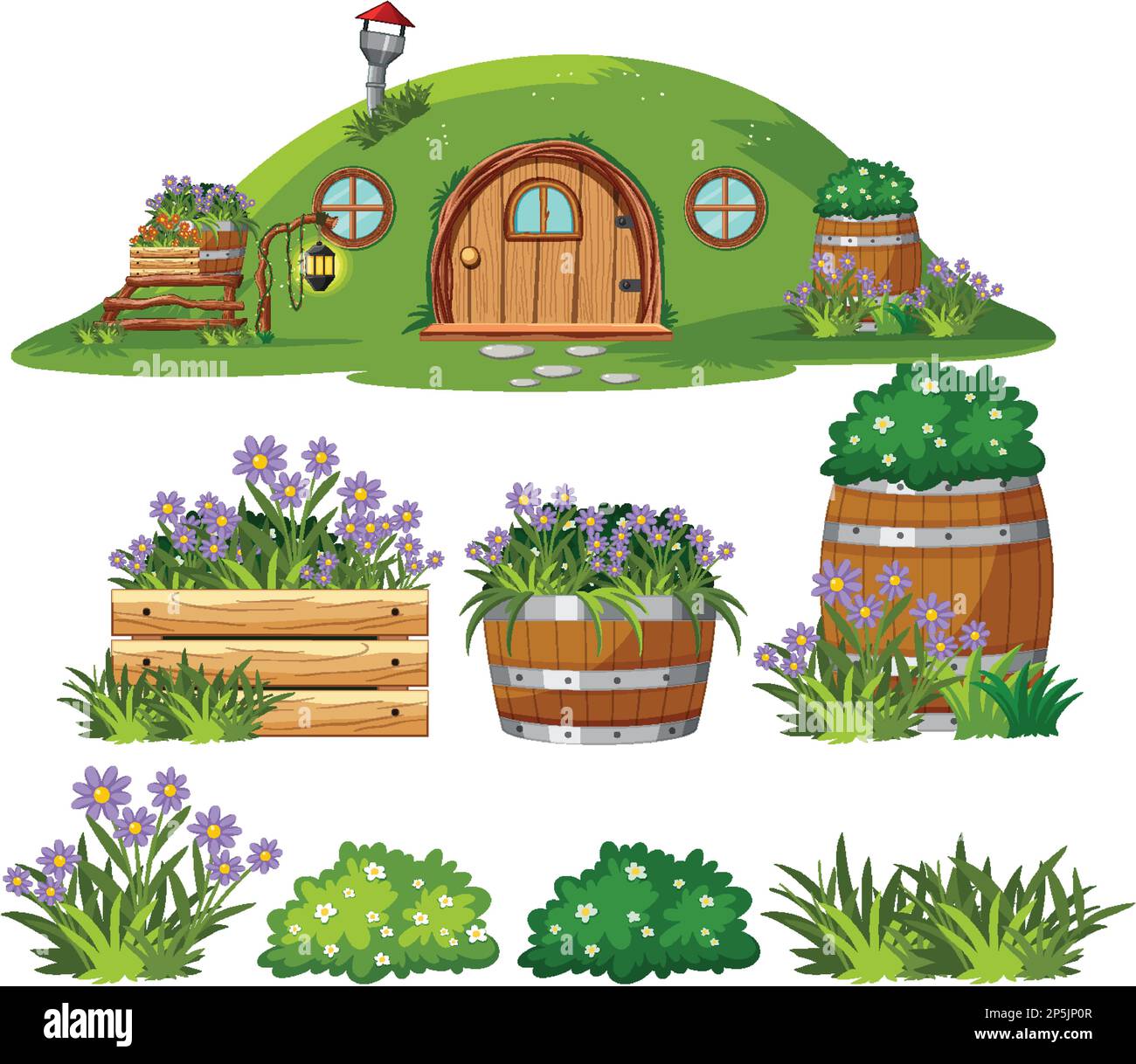Hobbit house with outdoor plant element illustration Stock Vector Image ...