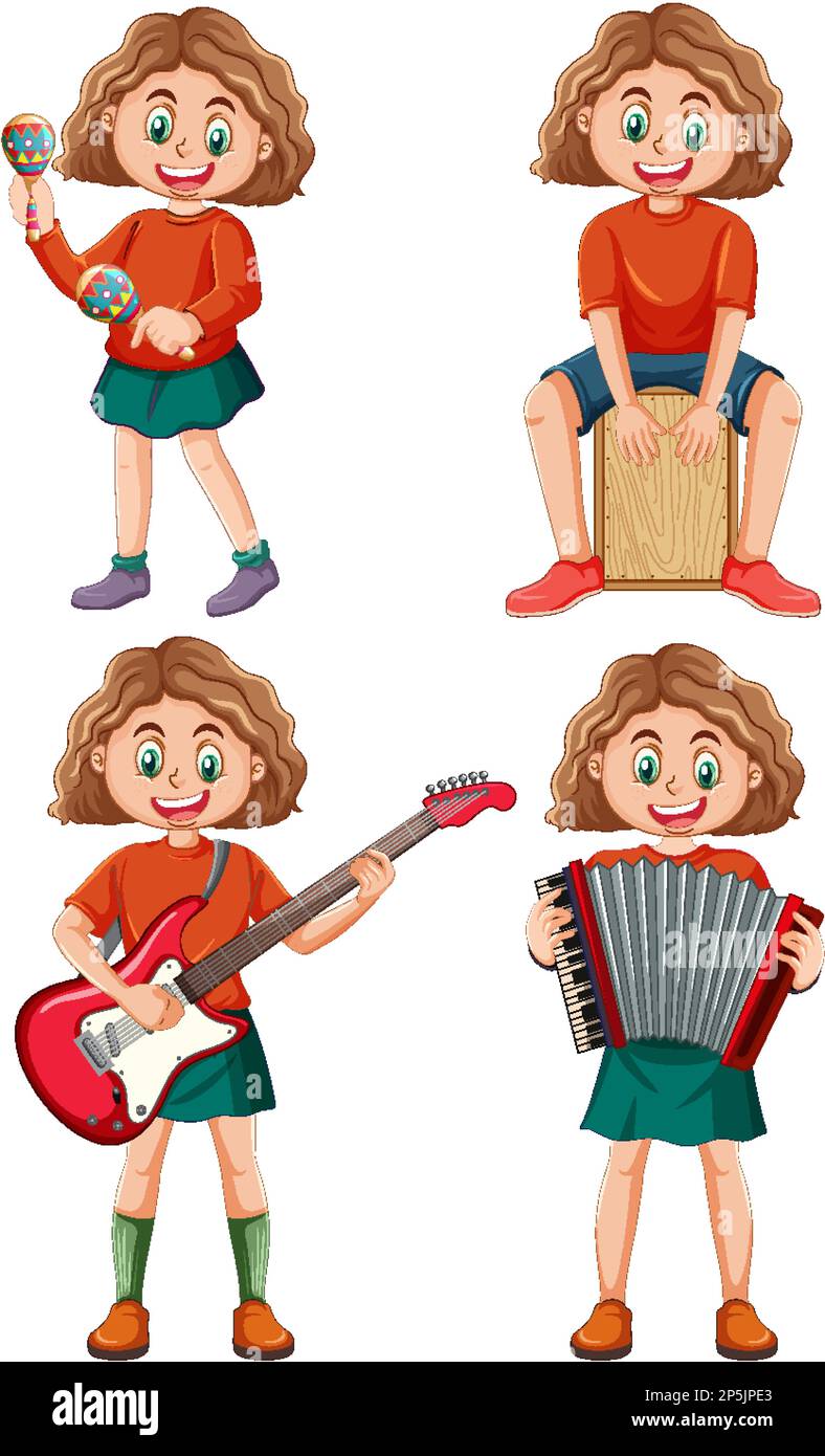 Set of kids playing different musical instrument illustration Stock ...