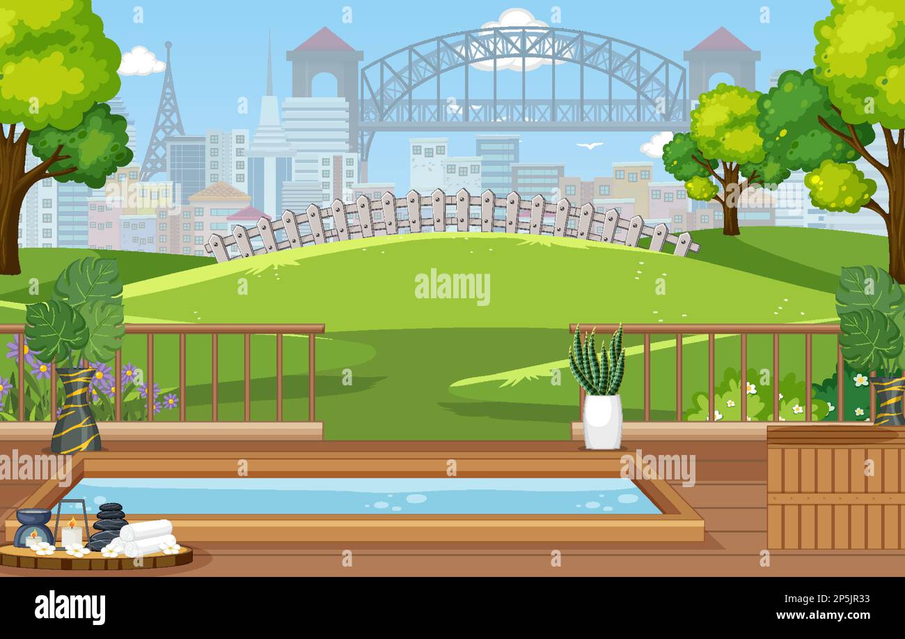 Outdoor thermal bath spa scene illustration Stock Vector Image & Art - Alamy