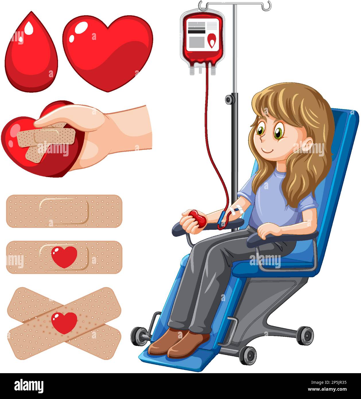 Woman donor blood with blood bag and plaster bandage illustration Stock ...