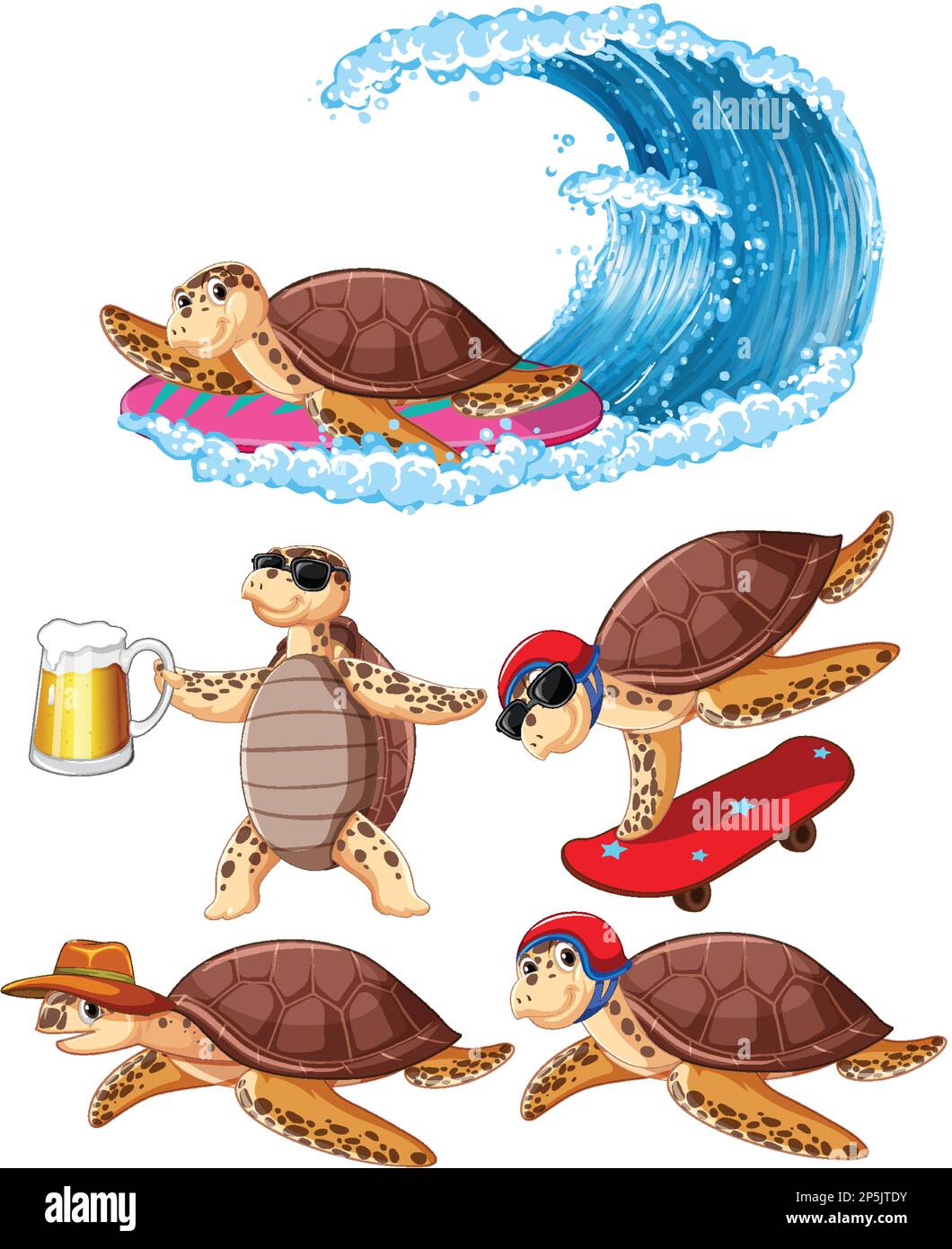 Sea Turtle Cartoon Characters in Summer Theme illustration Stock Vector ...