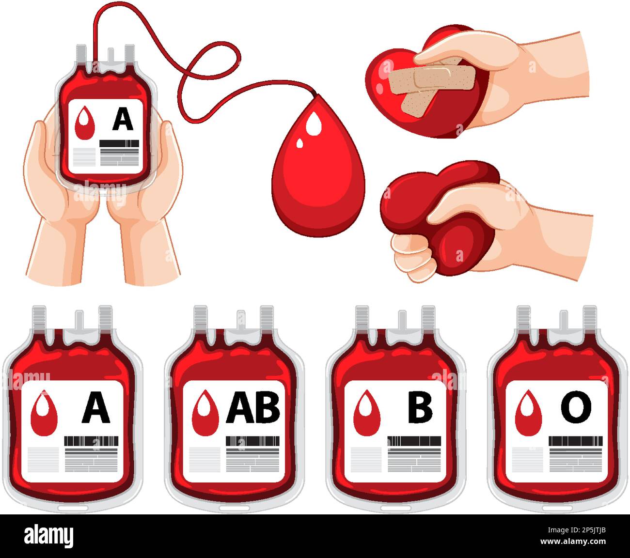 Set of all blood type and human arm donate blood illustration Stock ...