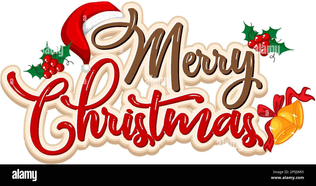 Merry Christmas text with cartoon character illustration Stock Vector ...