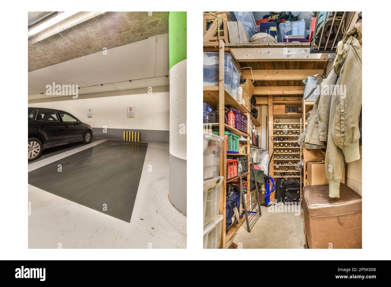 the inside of a garage, and an image of a car that is parked in it's ...