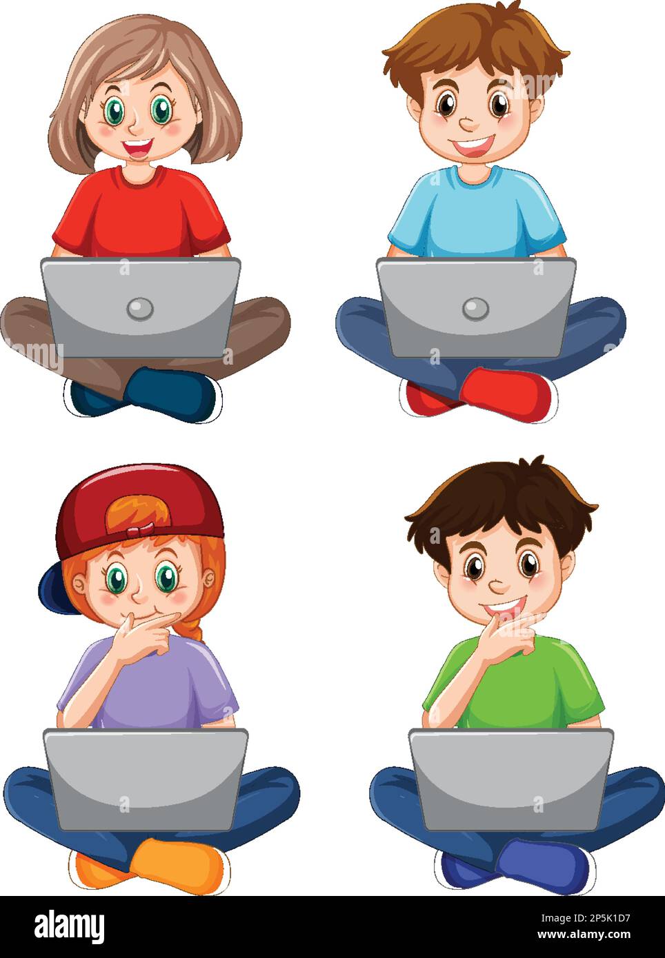 Cartoon Kids Using Laptops for Online Learning illustration Stock ...