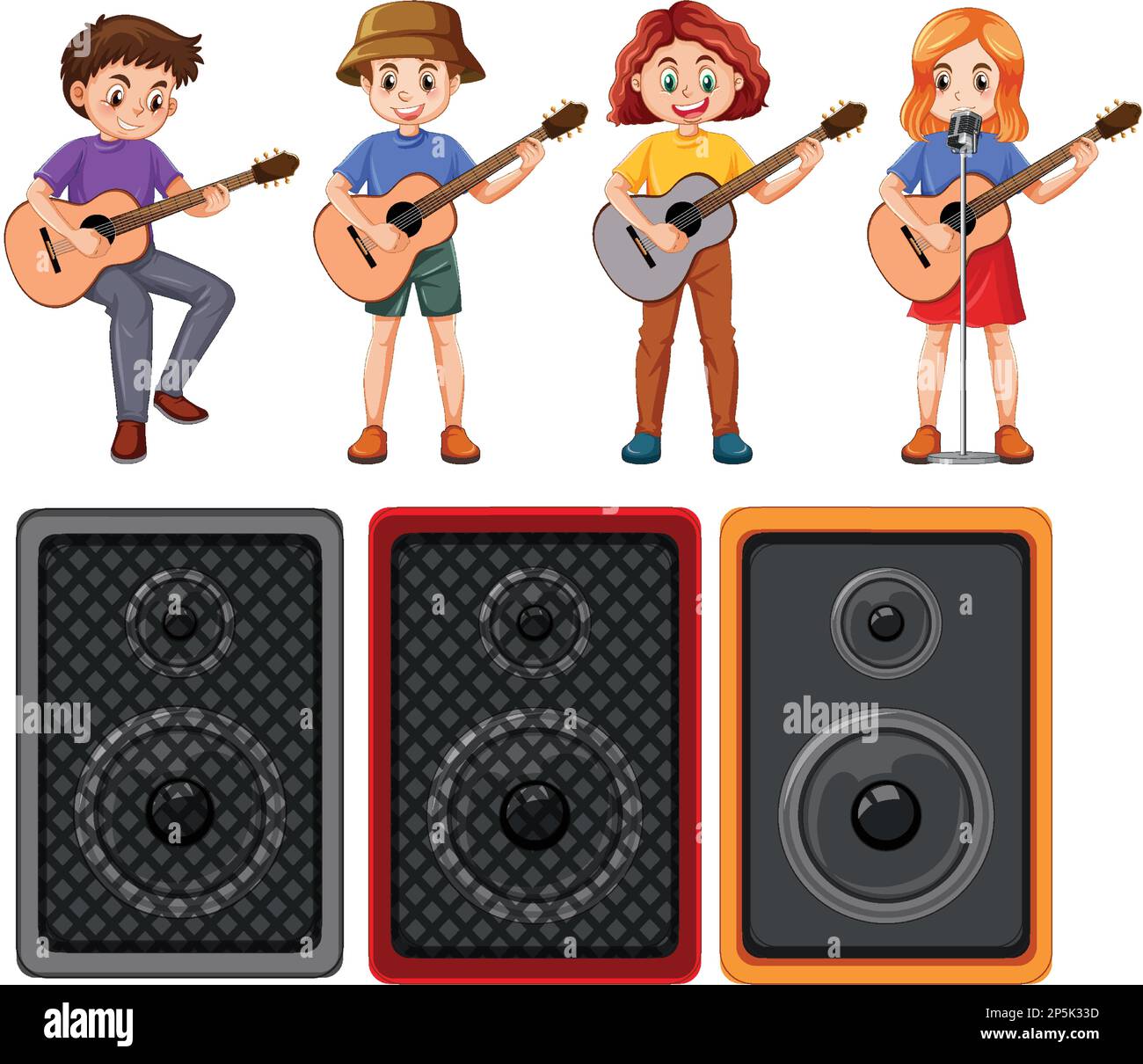 Set of musician cartoon character with classic guitar illustration ...