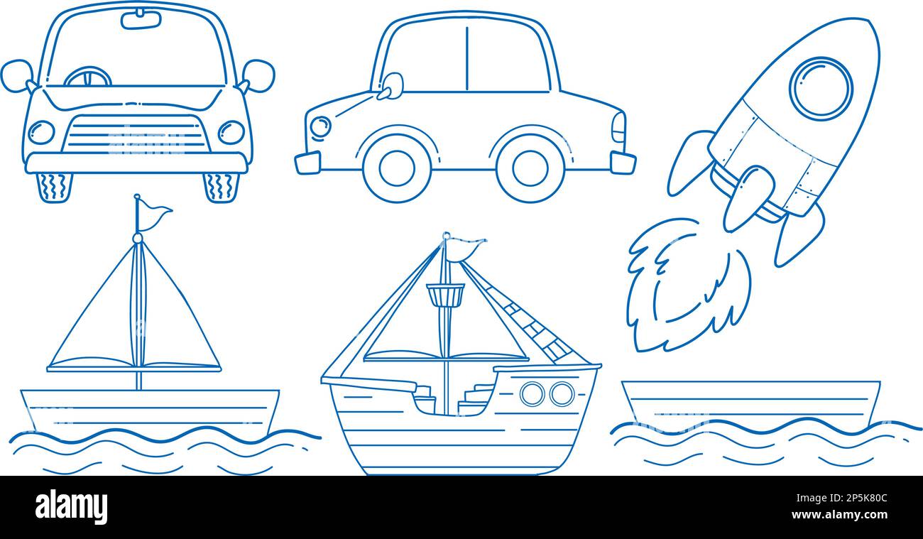 Simple doodle children drawing transportation illustration Stock Vector ...