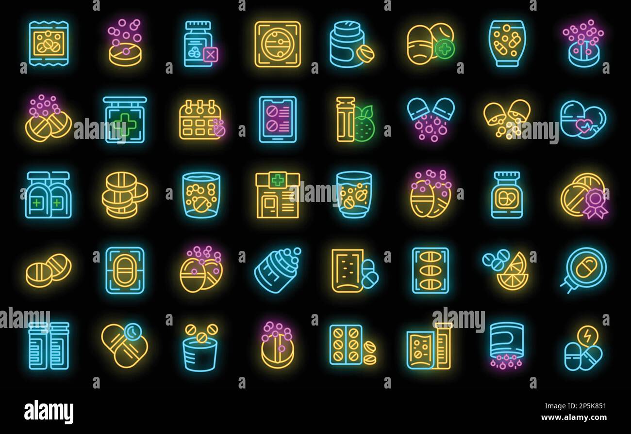 Effervescent tablets icons set outline vector. Water pill. Cup drug ...