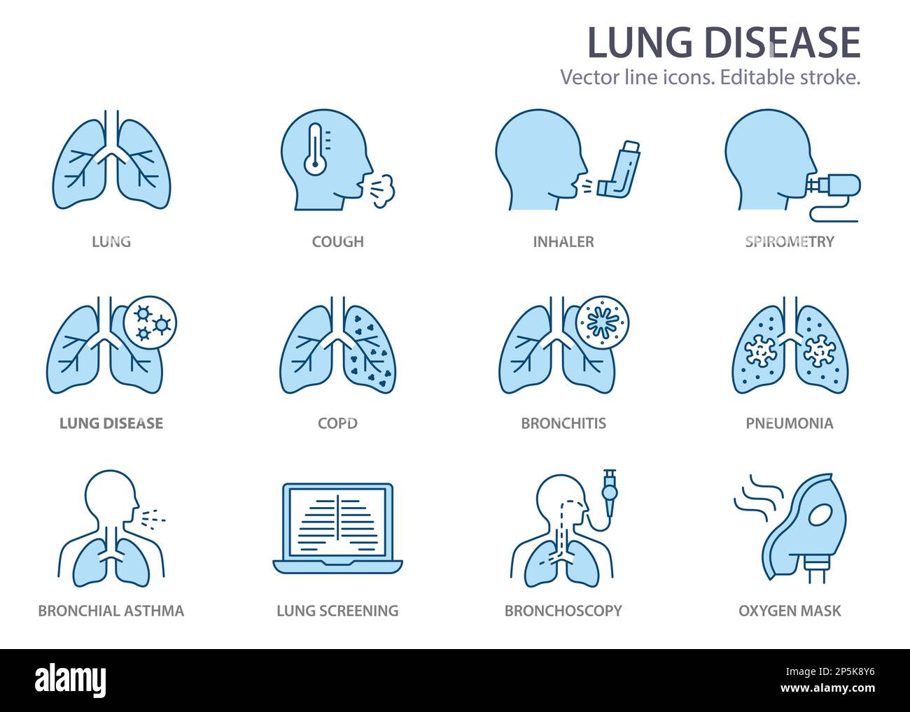 Lung Disease Icons Such As Bronchitis Bronchial Asthma Spirometry