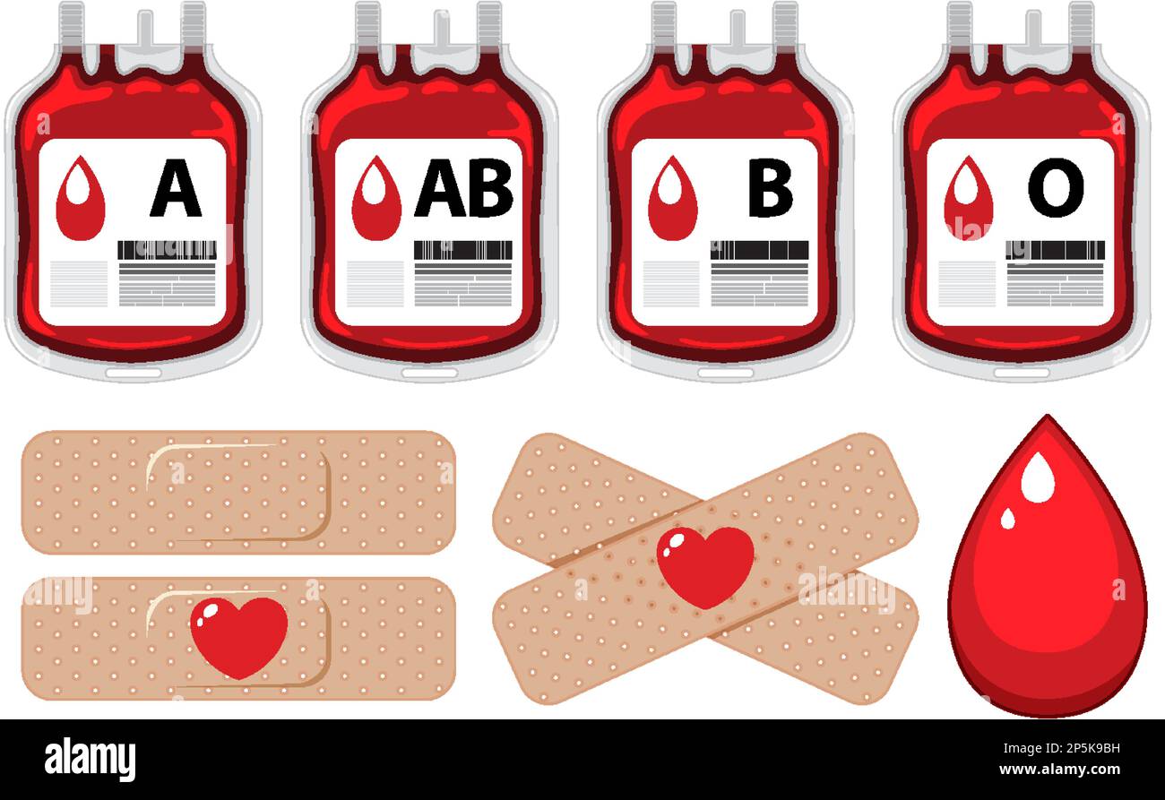 Set of all blood type and plaster bandage illustration Stock Vector ...