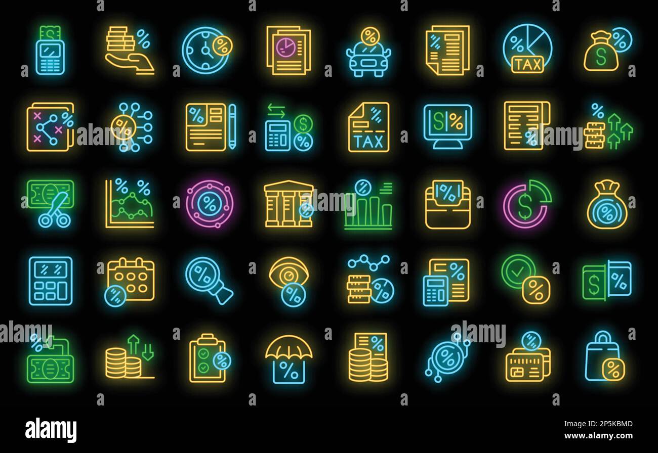 Tax deduction icons set outline vector. Income account. Relief ...