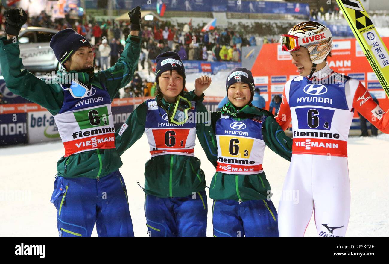 Japan skiing jump mixed team members, (from L) Daiki Ito, Yuki Ito ...