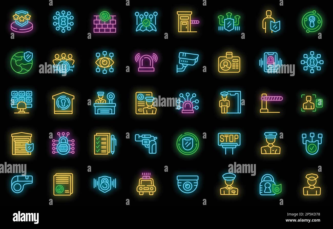 Security guard icons set outline vector. Police standing. Man guard ...