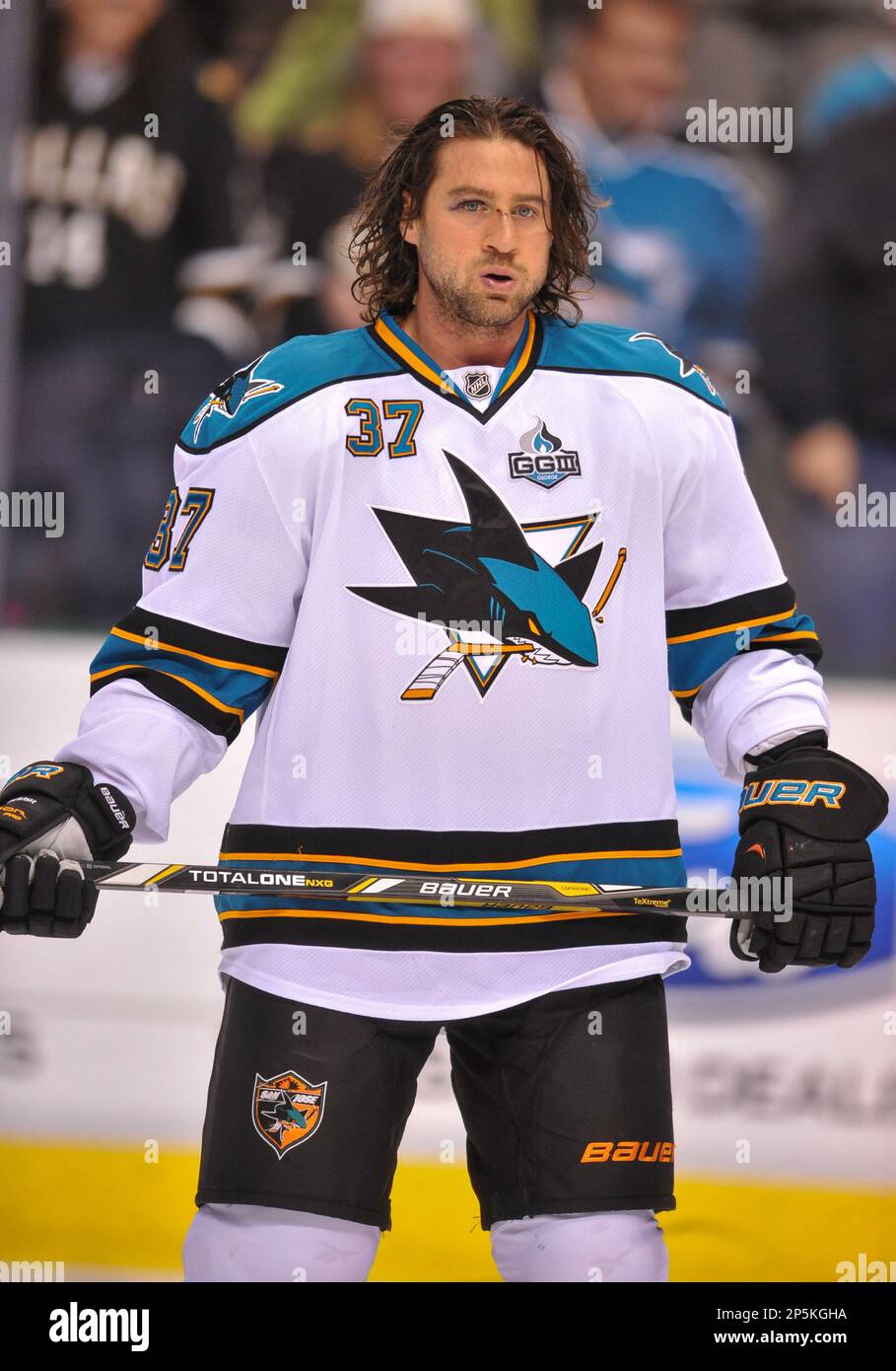 Feb 23rd, 2013.San Jose Sharks right wing Adam Burish (37) warms up ...