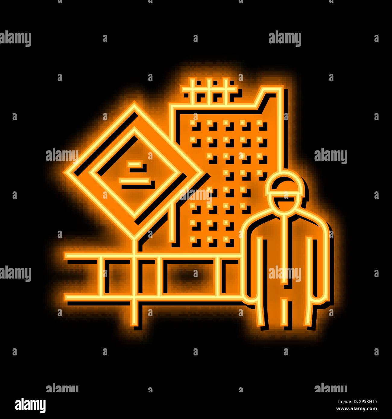 engineer on construction yard neon glow icon illustration Stock Vector ...