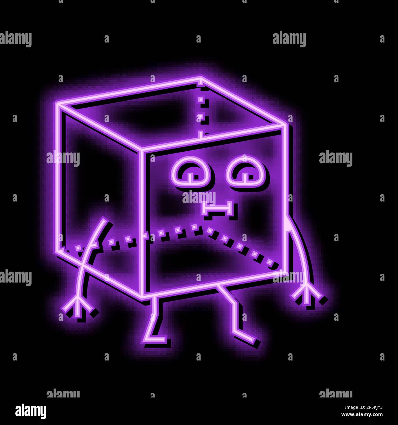 cube geometric shape character neon glow icon illustration Stock Vector ...