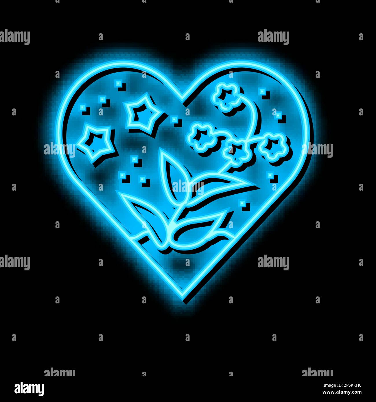 heart form with flowers resin art neon glow icon illustration Stock ...