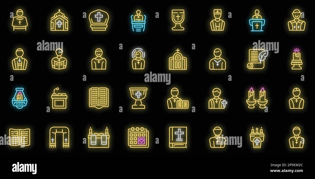 Chaplain icons set outline vector. Muslim ramadan. Namaz pray neon ...