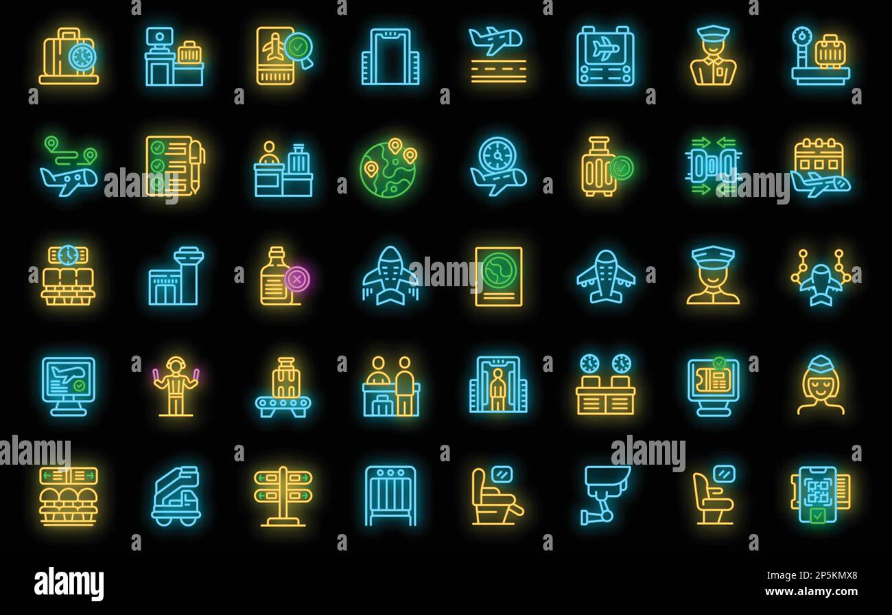 Check in airport icons set outline vector. Baggage plane. Airport ... Check in airport icons set outline vector. Baggage plane. Airport ...