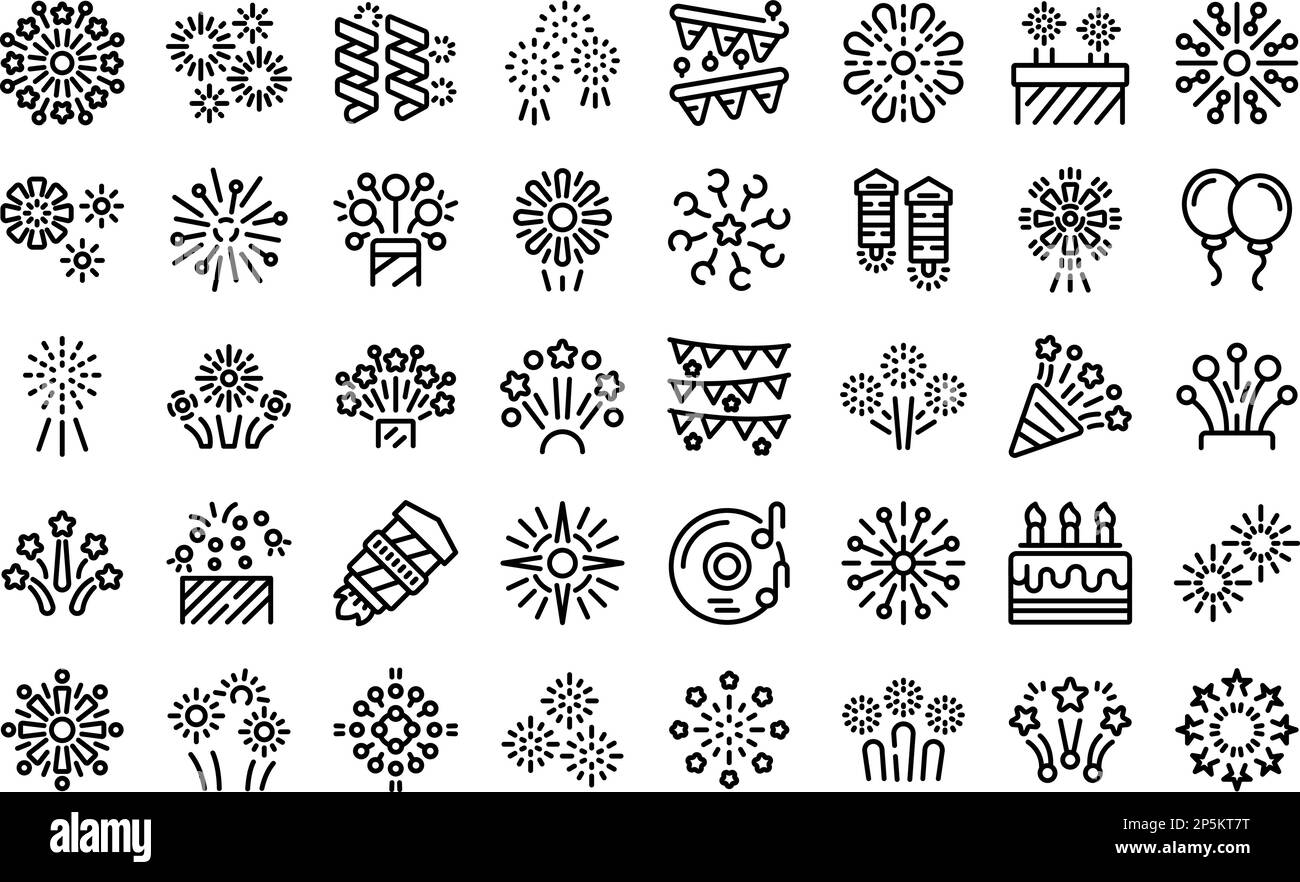 Fireworks icons set outline vector. New year. Celebrate people Stock ...