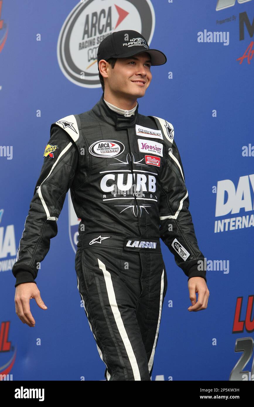 Race car driver Kyle Larson is introduced prior to the ARCA Lucas Oil ...