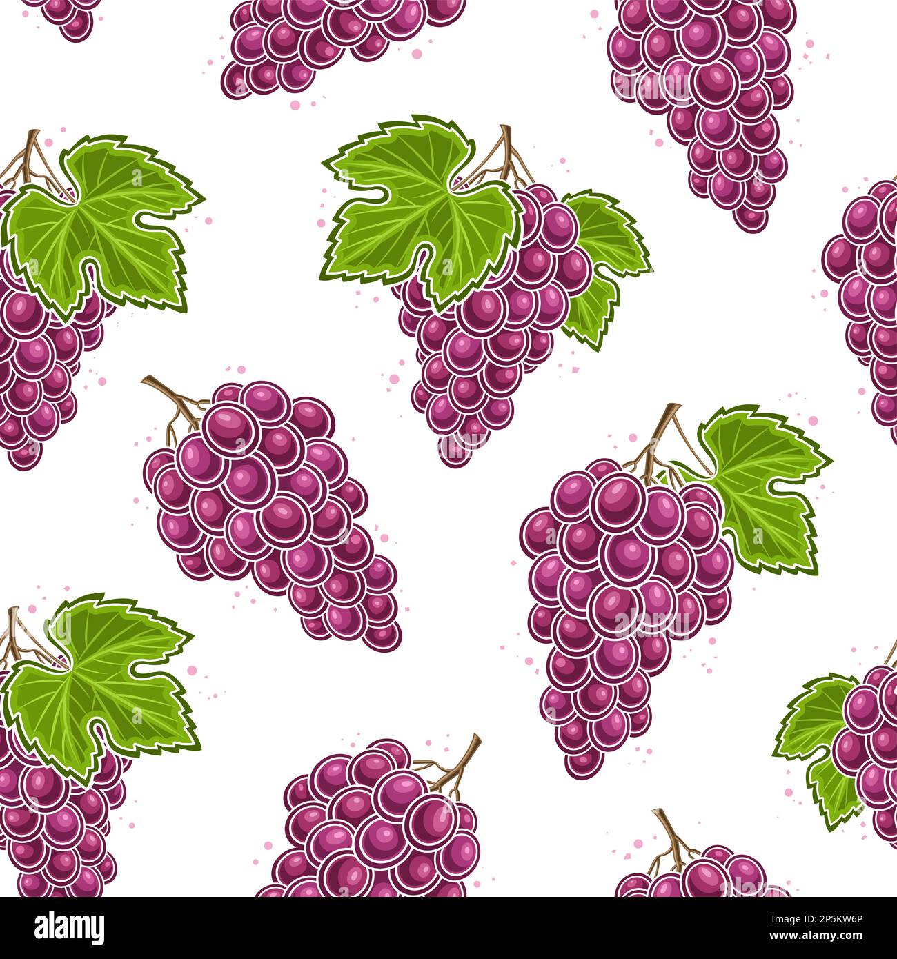 Vector Grapes Seamless Pattern, square repeating background with cut out illustration of fresh ...