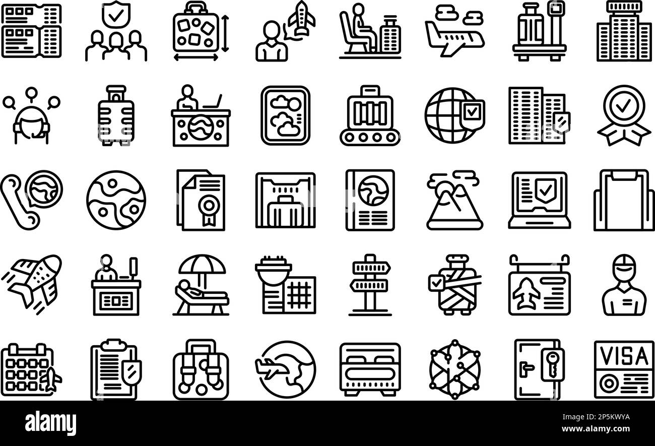 Travel agent icons set outline vector. Abroad journey. Go tourism Stock ...