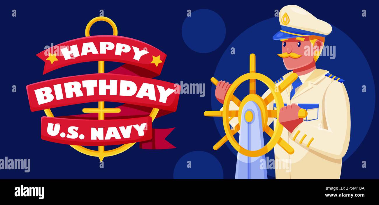 Happy Birthday U.S. Navy, Illustration of captain operating a ship ...