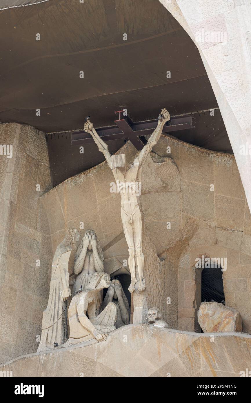 The statues on the Outer Facade of the Basilica of the Sagrada Familia, Barcelona, Spain ...
