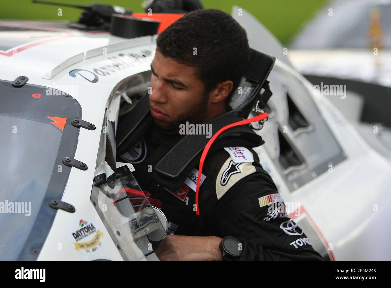 Race car driver Darrell Wallace is seen prior to the ARCA Lucas Oil 200 ...