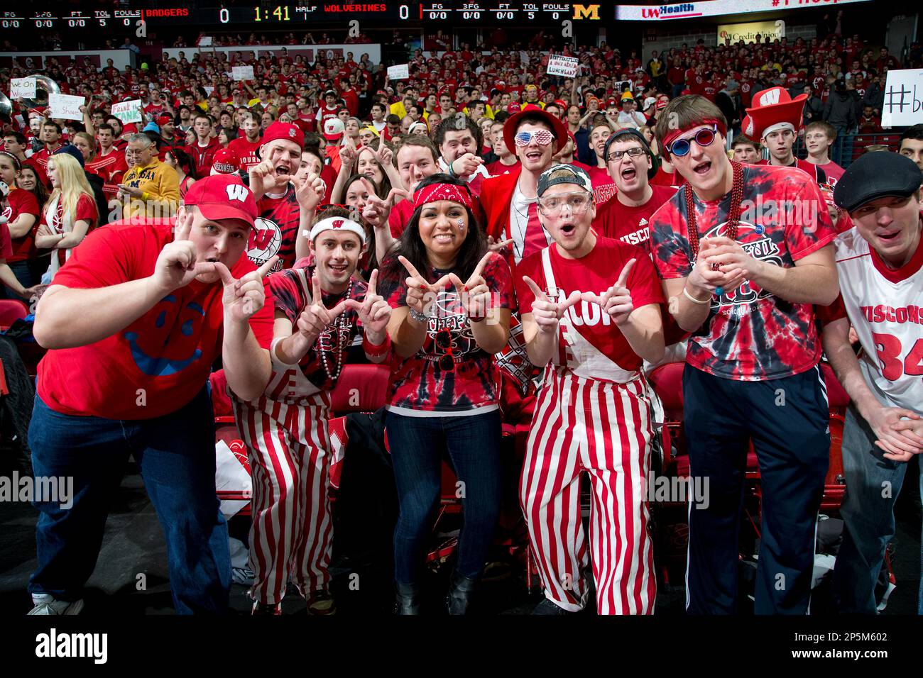 Wisconsin Badger fans pose cheer during a Big Ten Conference NCAA ...