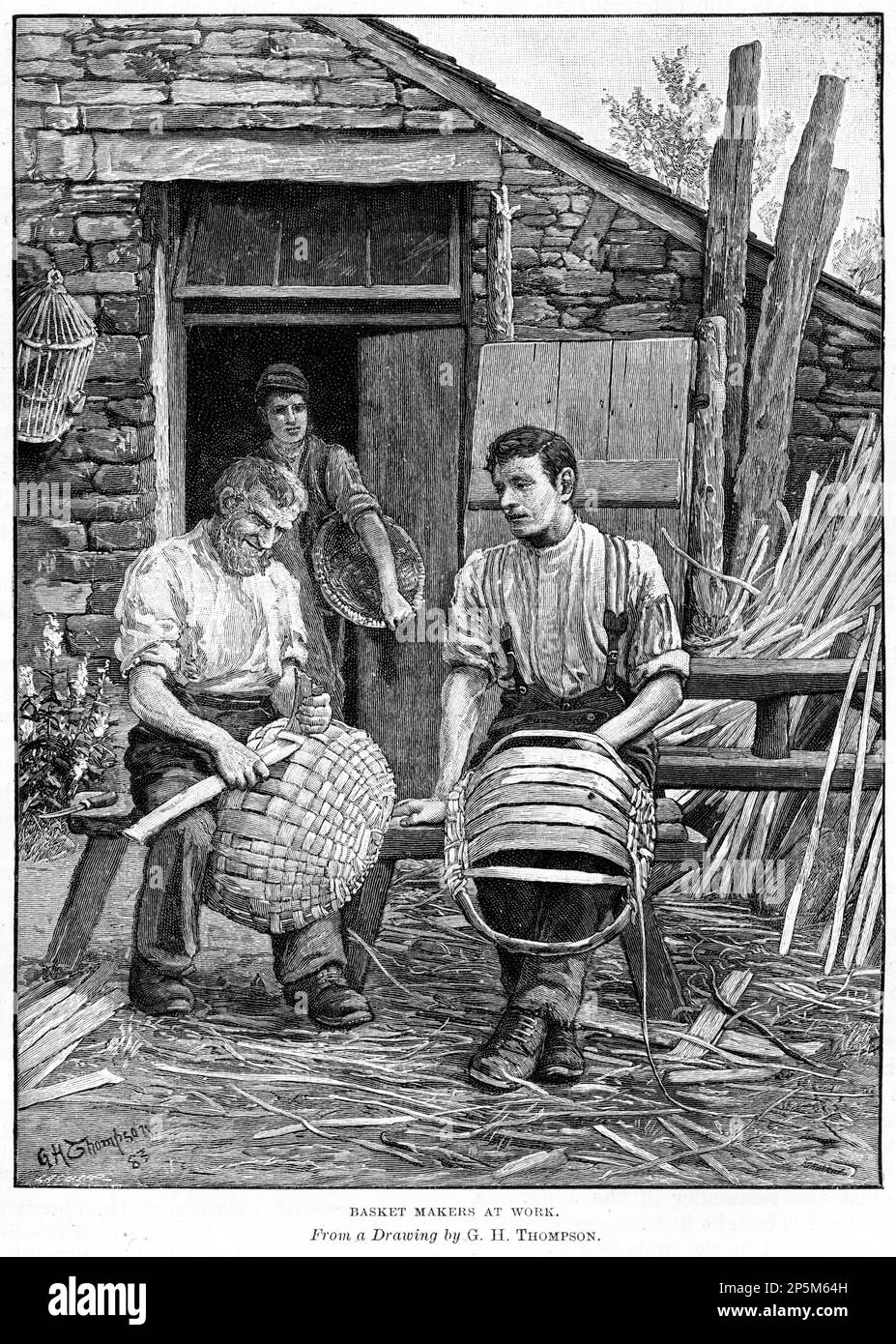 Engraving of basket makers at work, circa 1880 Stock Photo - Alamy