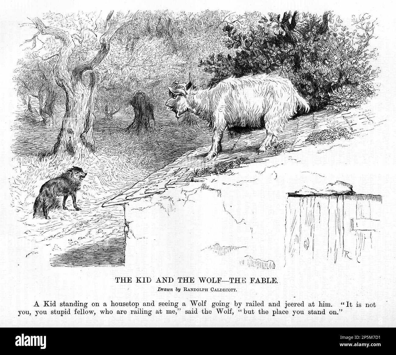 Engraving of the parable of the wolf and the goat Stock Photo - Alamy