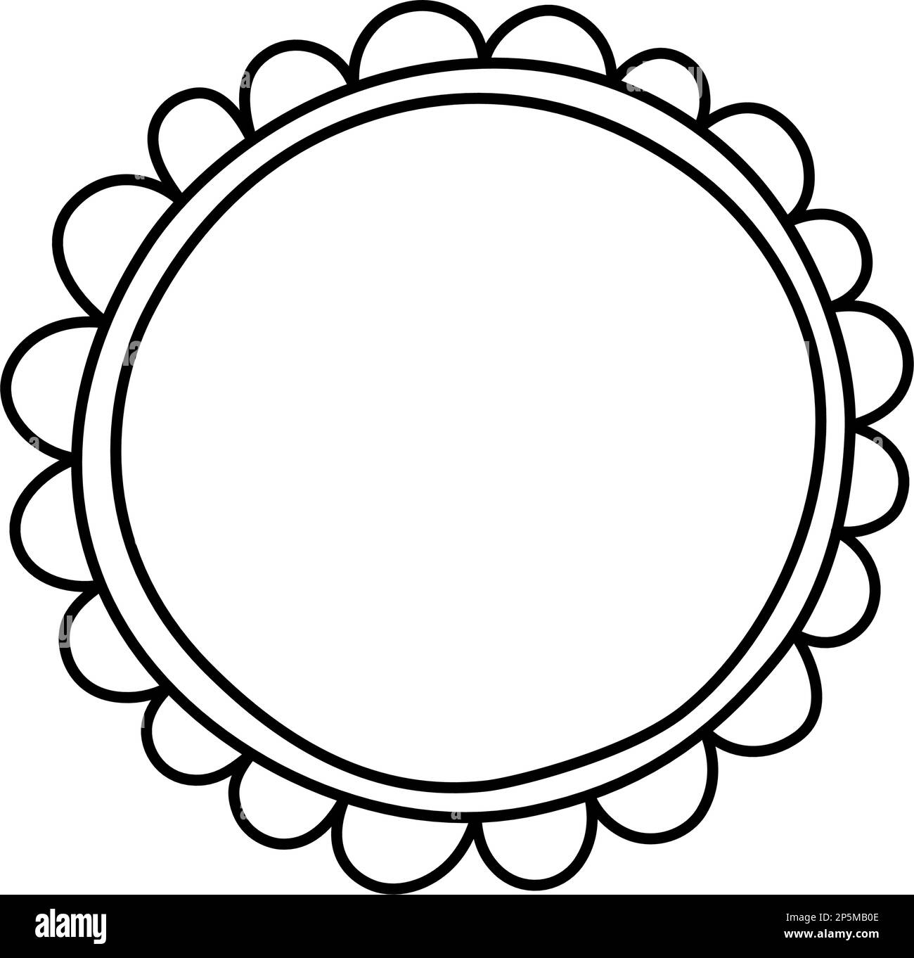 Doodle circle scalloped frame. Hand drawn scalloped edge ellipse shape ...