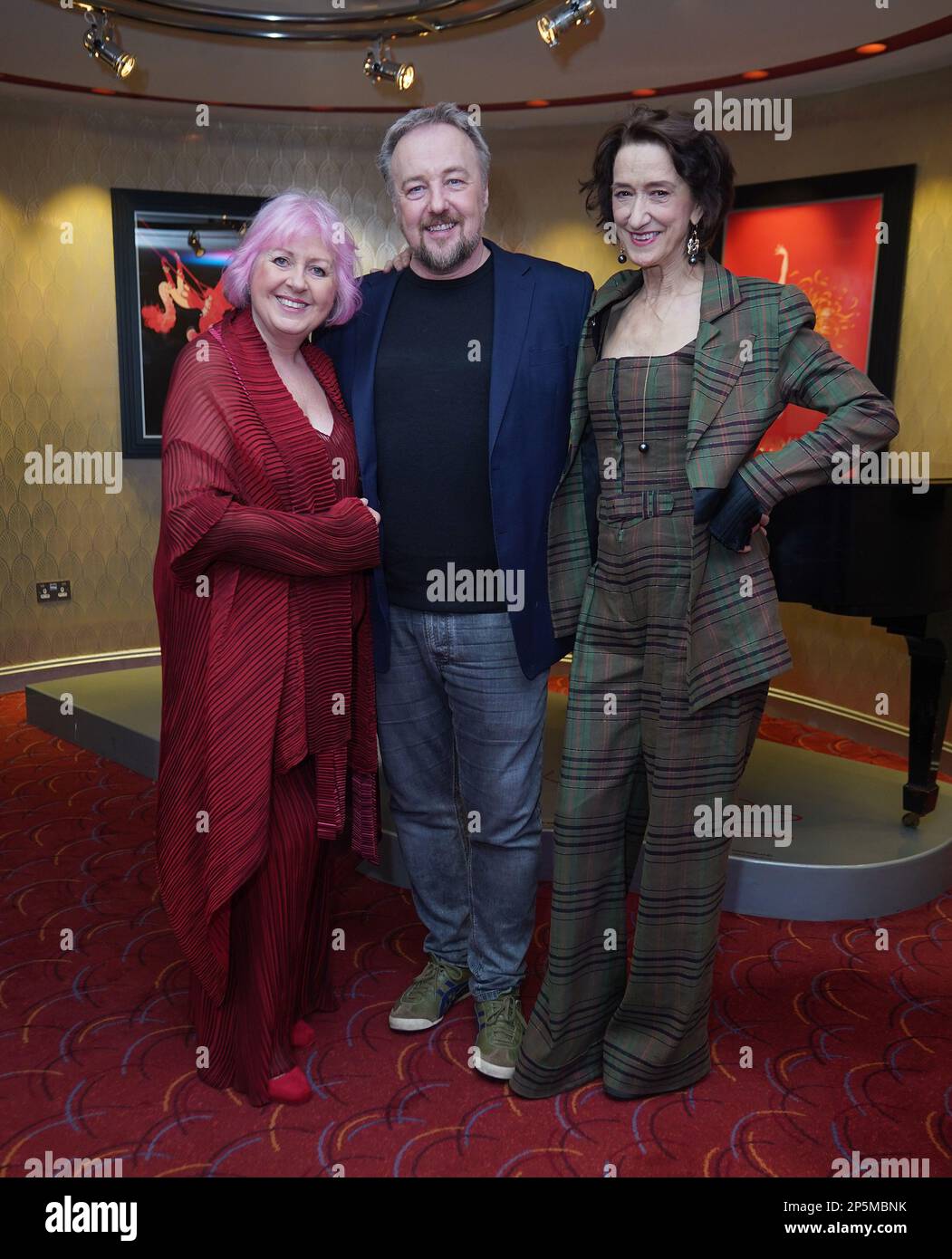 Cast members in the show (L-R) Claire Moore, John Owen-Jones and Hadyn Gwynne attending the ...