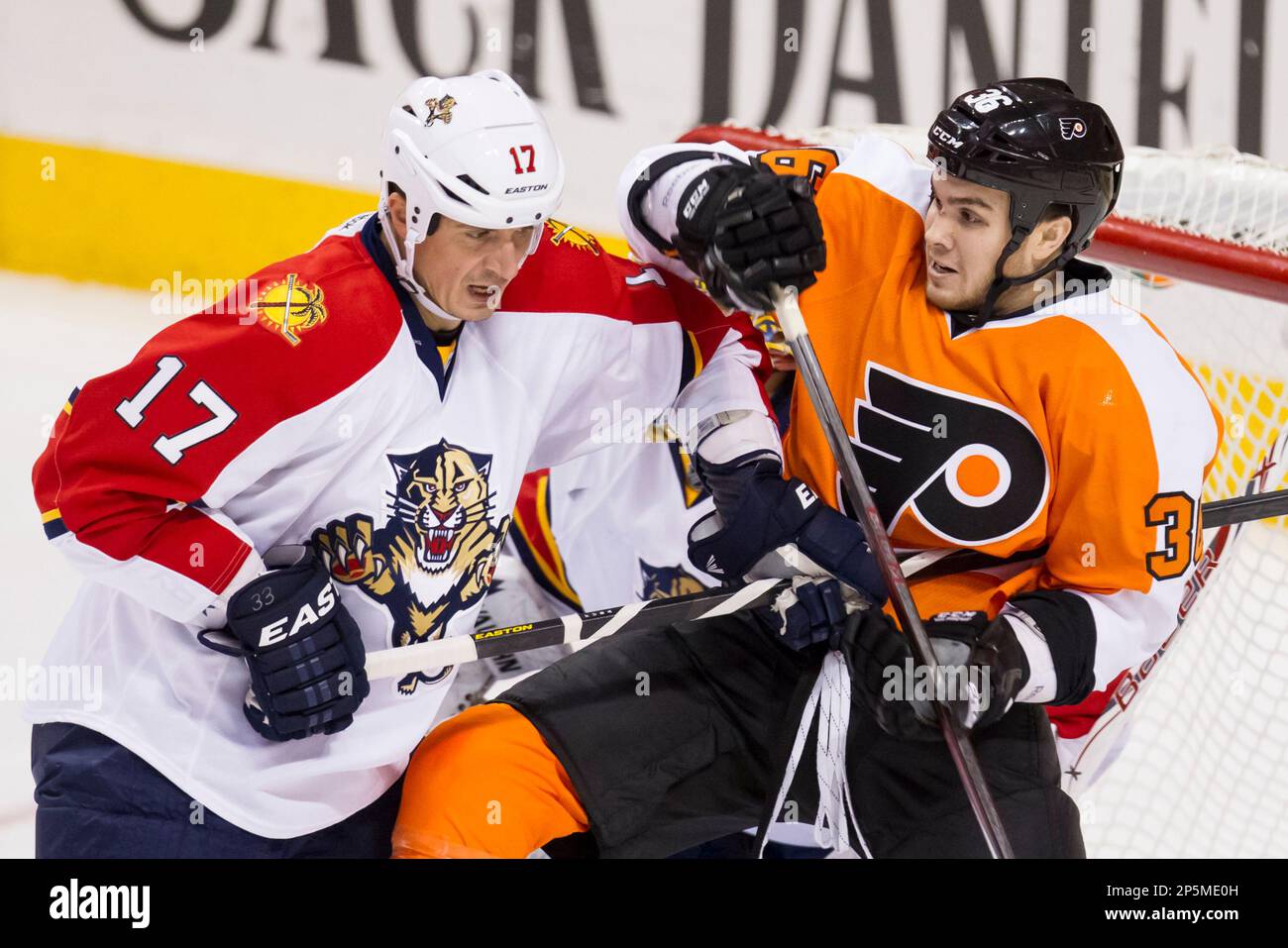 February 7, 2013: Florida Panthers defenseman Filip Kuba (17) battles ...
