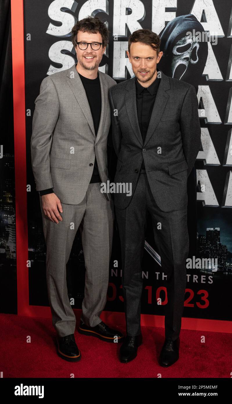 Tyler Gillett (L) attends the world premiere of "Scream VI" at AMC ...