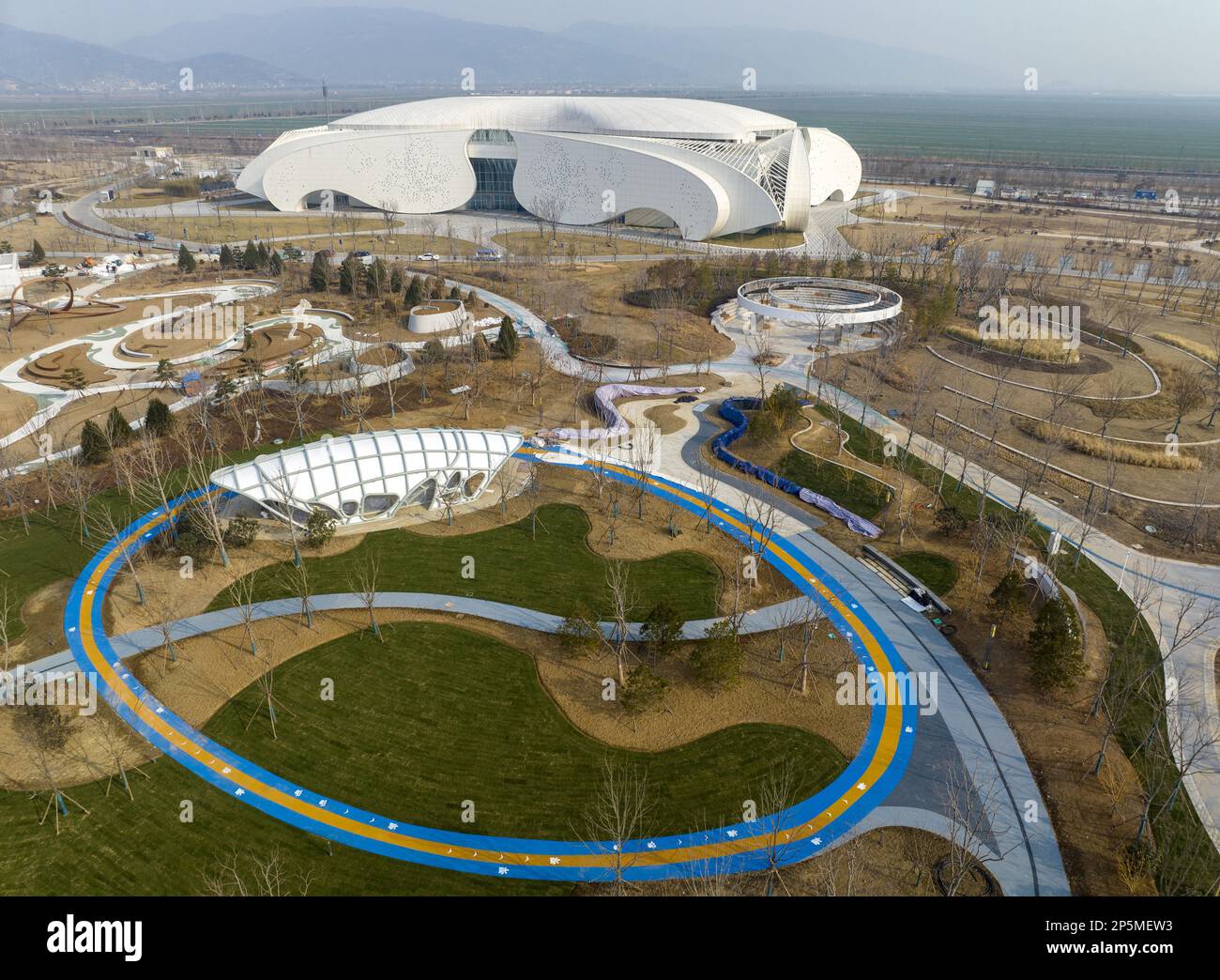 Aerial photo shows the main exhibition hall and the exhibition gardens ...