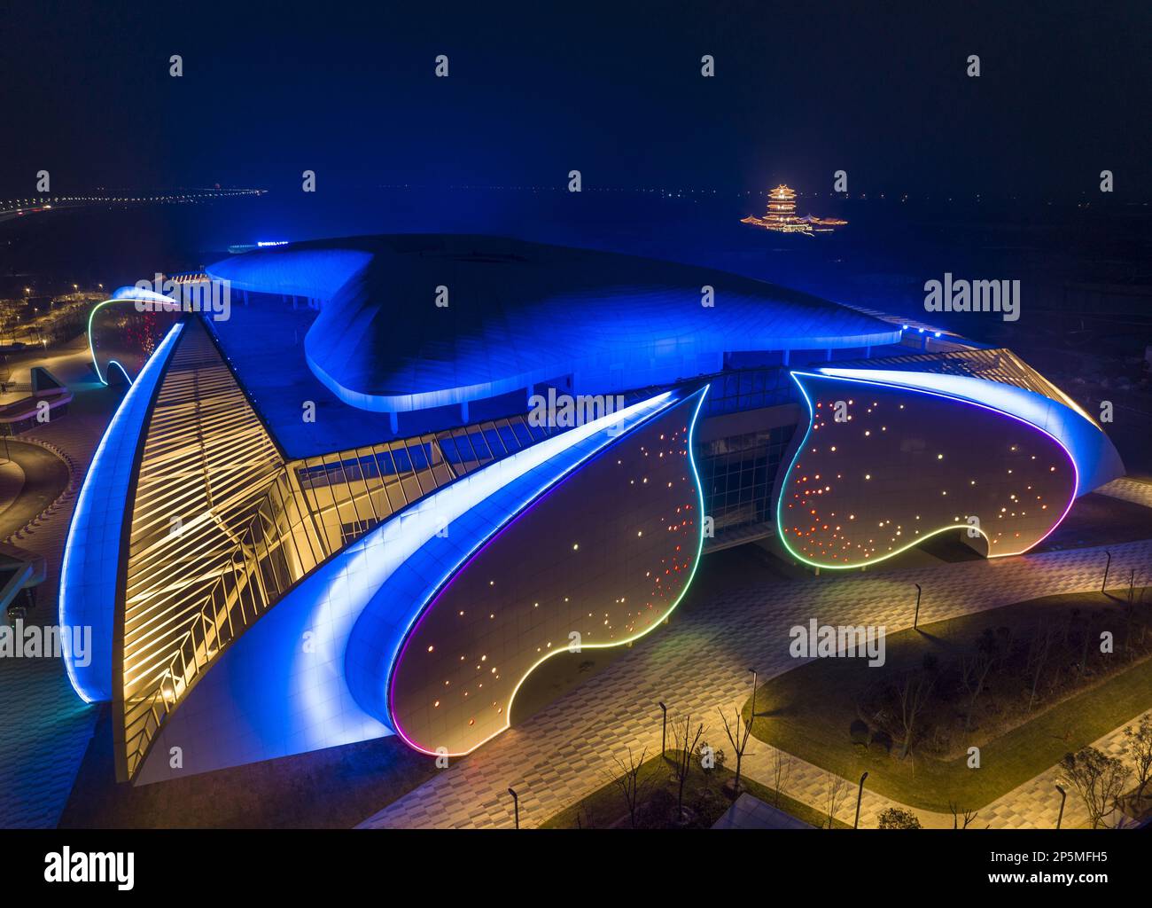 Aerial photo shows the main exhibition hall and the exhibition gardens ...
