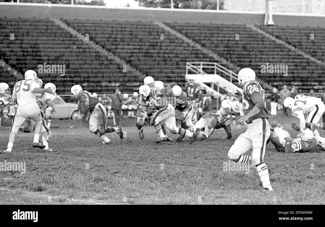 A varsity vs. alumni game is played May 10, 1969, at Fairfield Stadium ...
