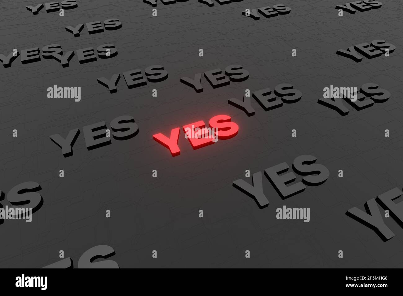 Yes symbol or yeah marks on black background 3d render. Say agree or ...