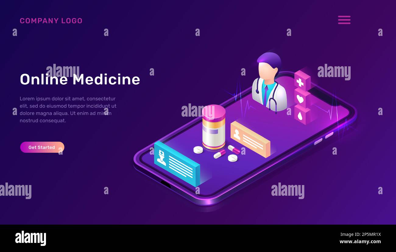 Online medicine isometric concept vector illustration. Distance or ...