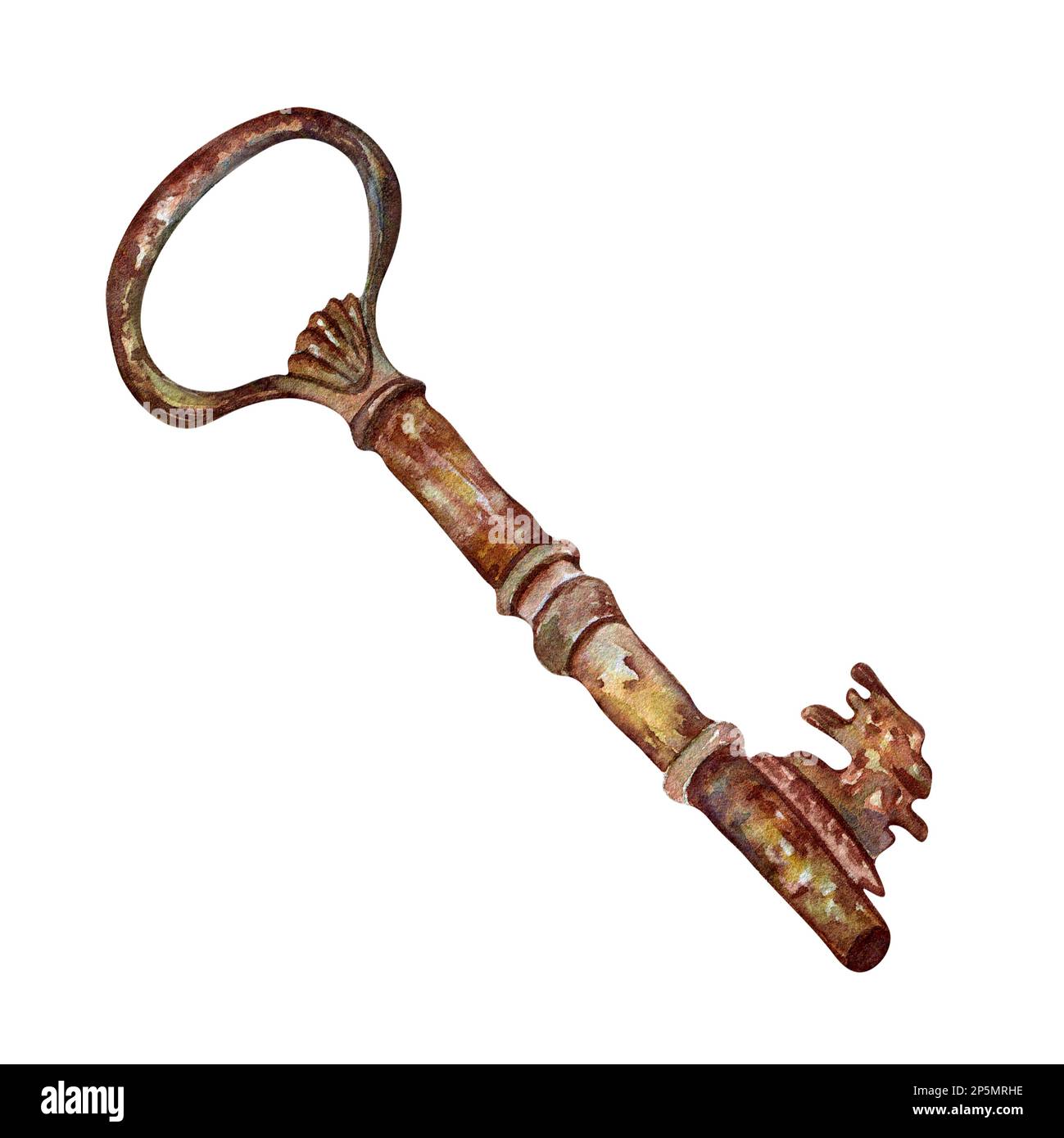 Rusty key watercolor illustration isolated on white background. Metal ...
