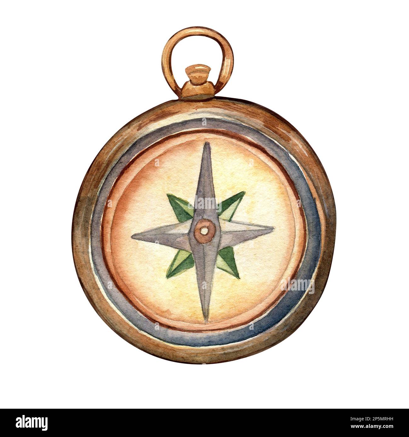 Set of nautical compass retro style watercolor illustration isolated on ...