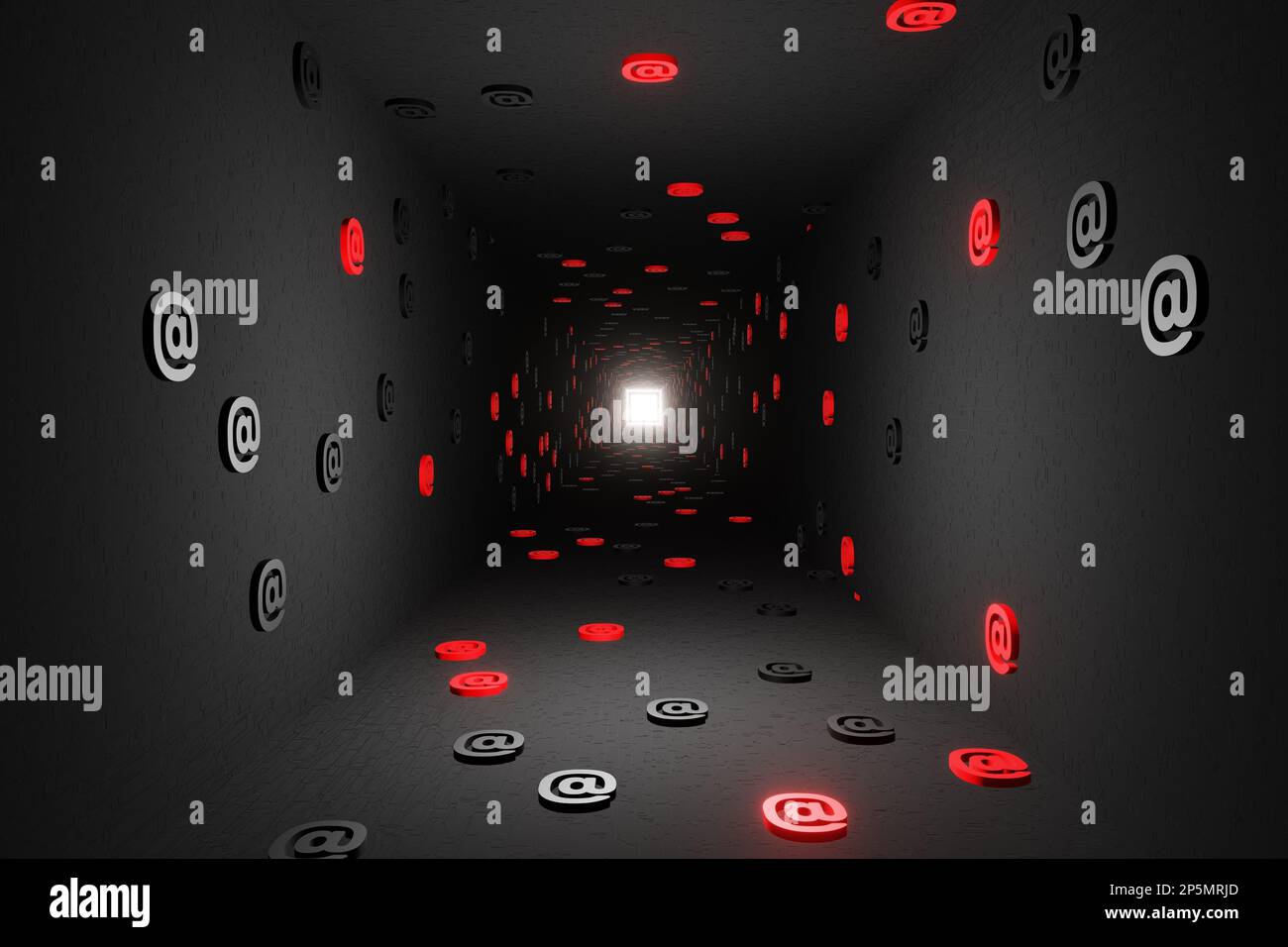 Email marks or at sign tunnel icon black background 3d render. At ...
