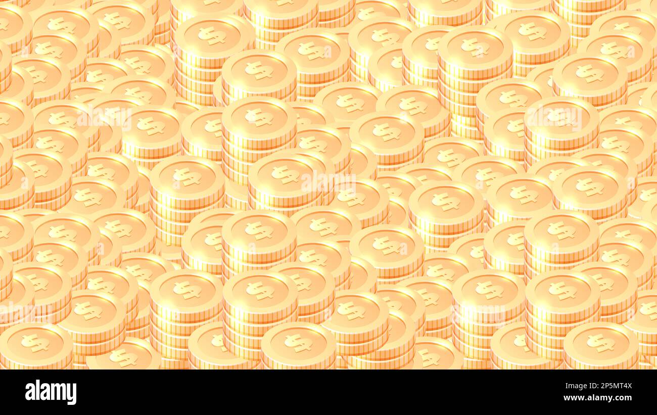 Piles of gold coins background, cartoon vector illustration. Many or ...