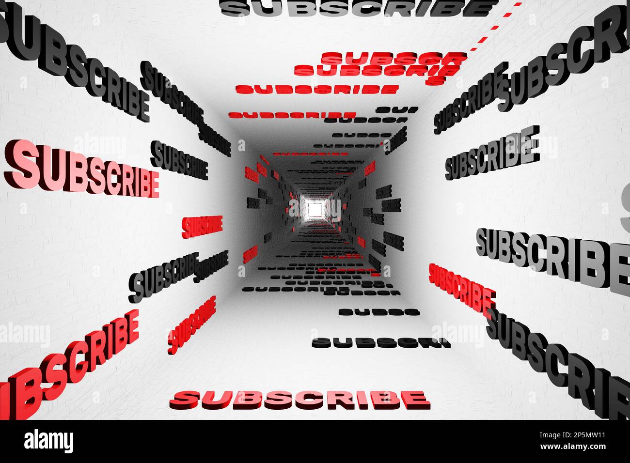 Subscribe button text in white tunnel background 3d render. Subscribe ...