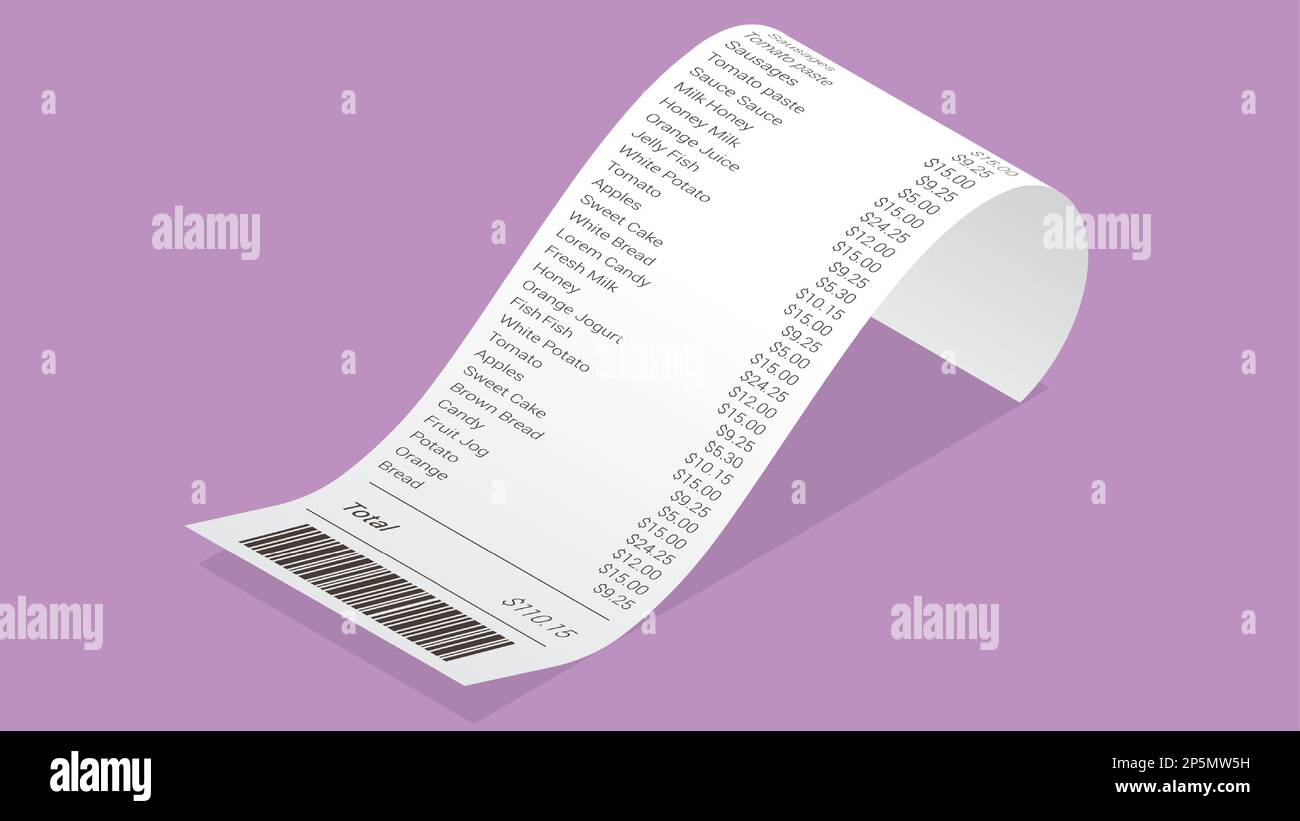 Isometric shop receipt, realistic isolated vector illustration. Curled ...