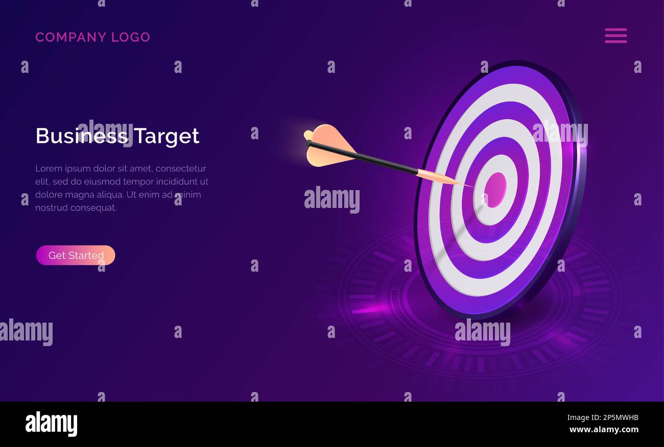 Business target isometric concept vector illustration. Round dart board ...