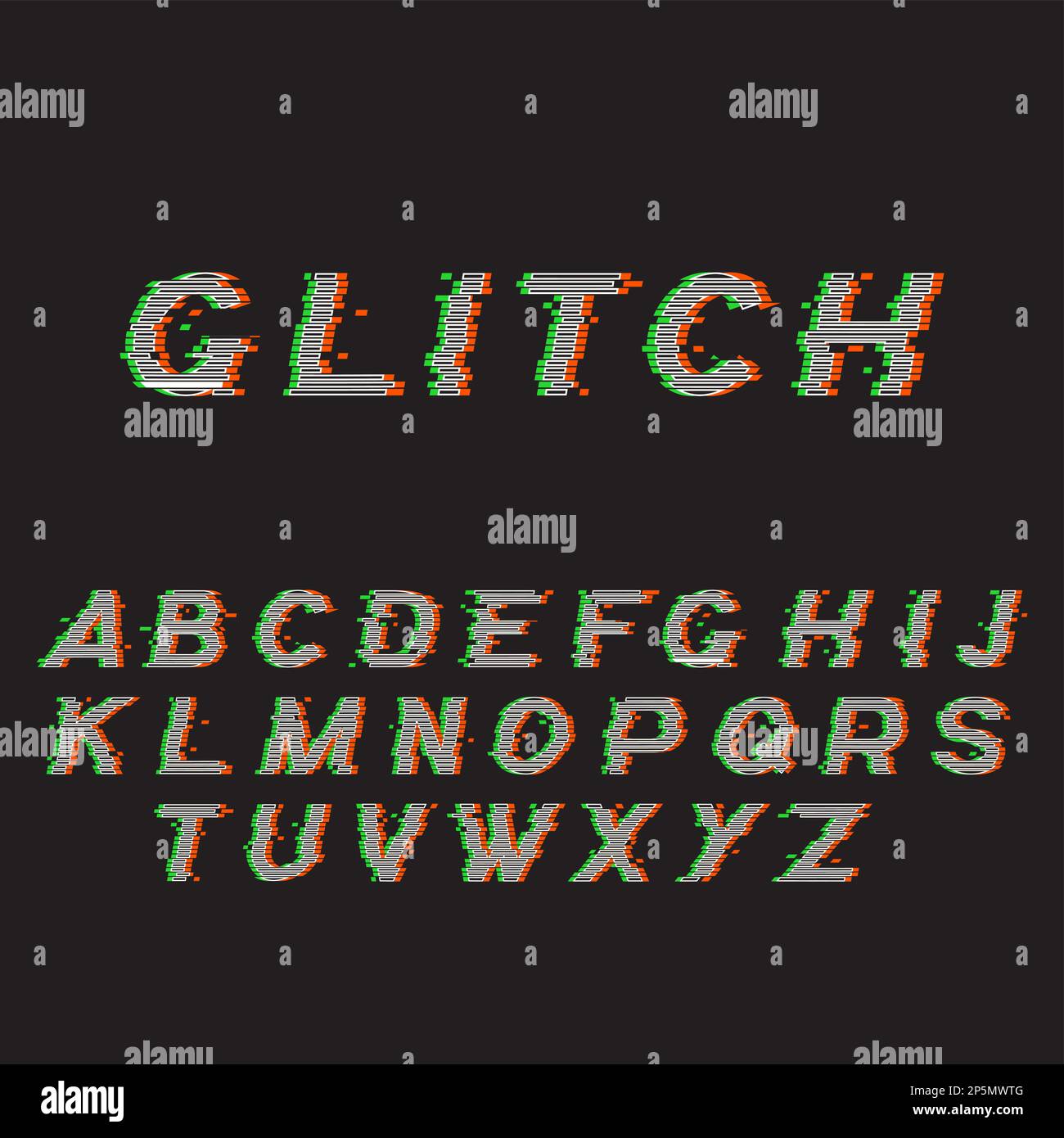 Glitch font or distorted abc, trendy latin type set vector illustration ...